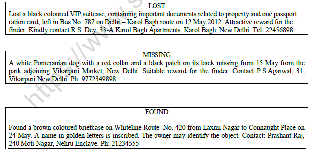 CBSE Class 11 English Classified Advertisements Worksheet